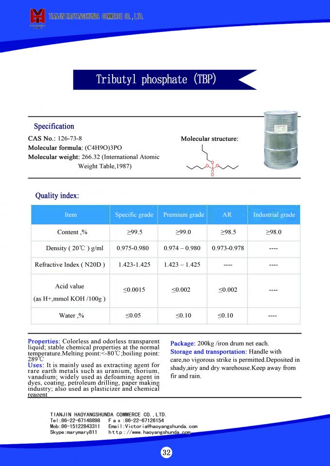 Factory Tributyl Phosphate -TBP-CAS No: 126-73-8